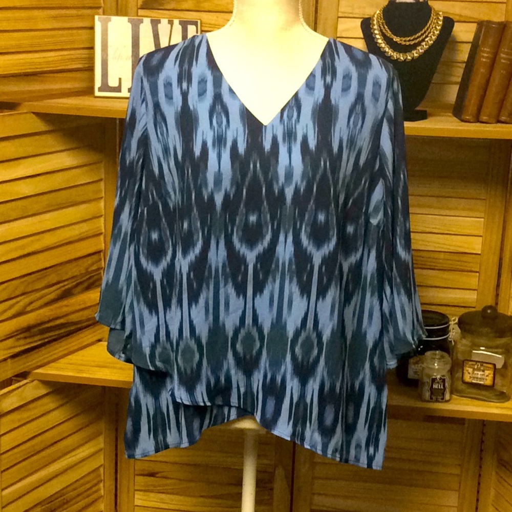 Jm Collection Pxl Blue And Black Layered Blouse - Gem